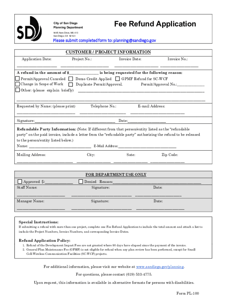 Fillable Online Fee Refund Application Fax Email Print - pdfFiller