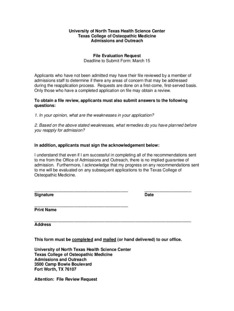 Fillable Online File Review Request Form - UNT Health Science Center Fax Email Print - pdfFiller