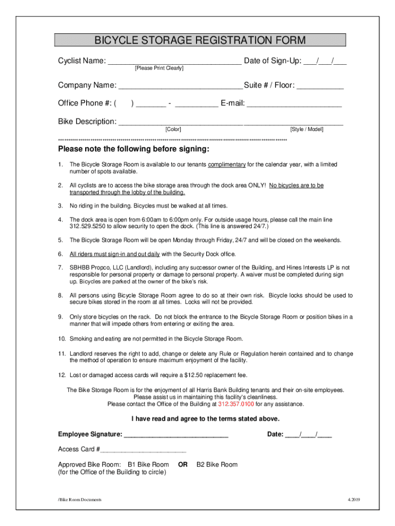 Fillable Online 2001BICYCLE STORAGE RESERVATION FORM Fax Email Print ...