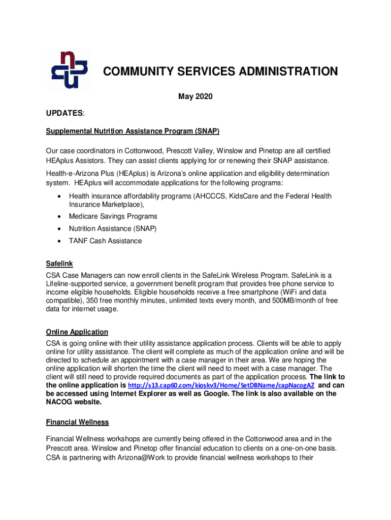 Fillable Online Temporary changes to public assistance programs during ...