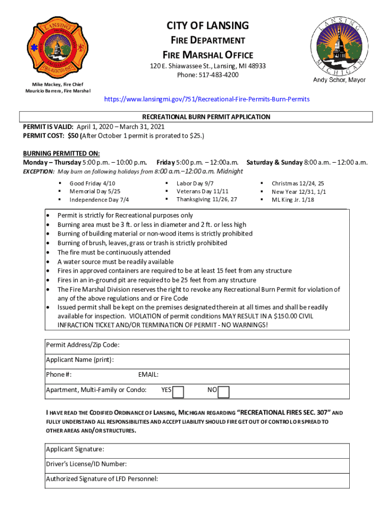 Fillable Online CITY OF LANSING FIRE DEPARTMENT FIRE MARSHAL OFFICE Fax Email Print - pdfFiller