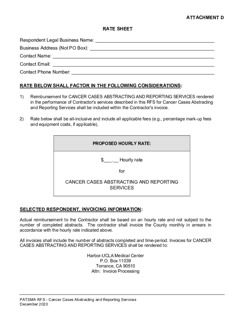 Fillable Online file lacounty ATTACHMENT D RATE SHEET Respondent Legal ...