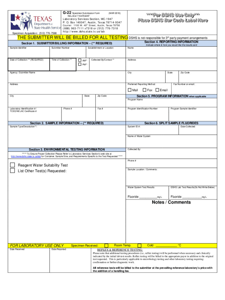 Fillable Online G-22 Specimen Submission Form Fax Email Print - pdfFiller