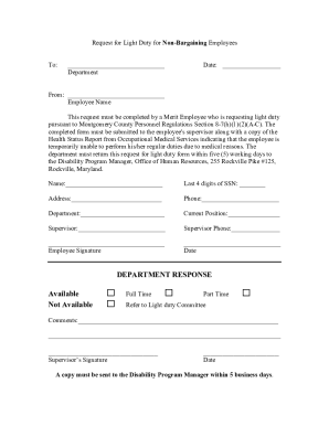 Fillable Online Non-Bargaining Members Light Duty Request Form Fax ...