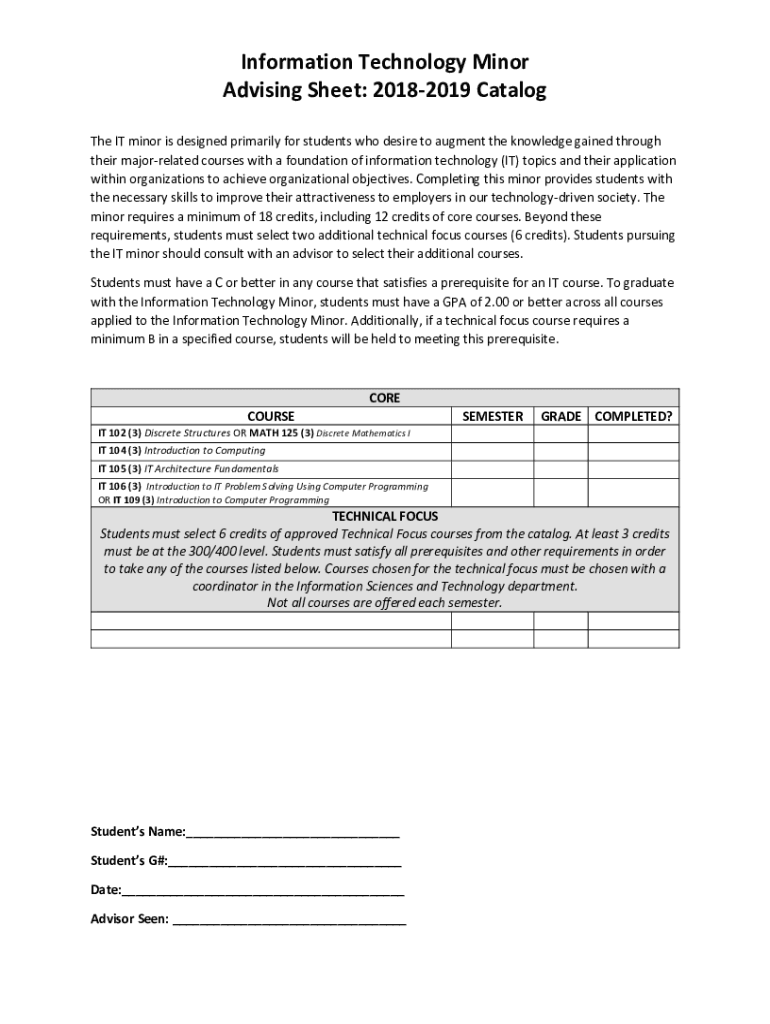 Fillable Online ist gmu Advising Sheet: 2018-2019 Catalog Fax Email ...