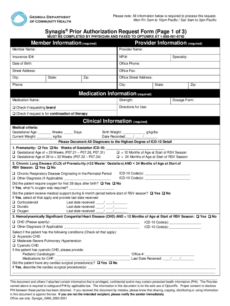 Fillable Online dch georgia Prior Authorization Request Form (Page 1 of ...