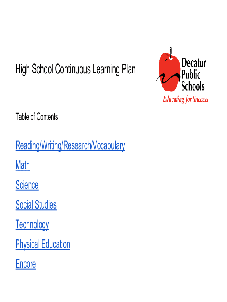 Fillable Online High School Continuous Learning Plan Fax Email Print ...