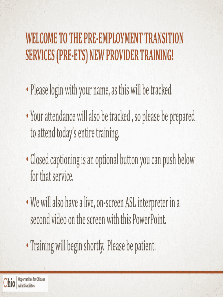 Fillable Online WELCOME TO THE PRE-EMPLOYMENT TRANSITION SERVICES (PRE ...