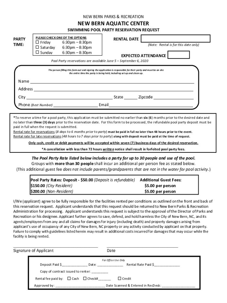 Fillable Online NEW BERN AQUATIC CENTER Fax Email Print - pdfFiller