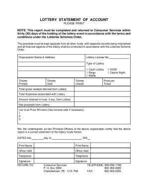 Fillable Online Lottery Statement of Account Fax Email Print - pdfFiller