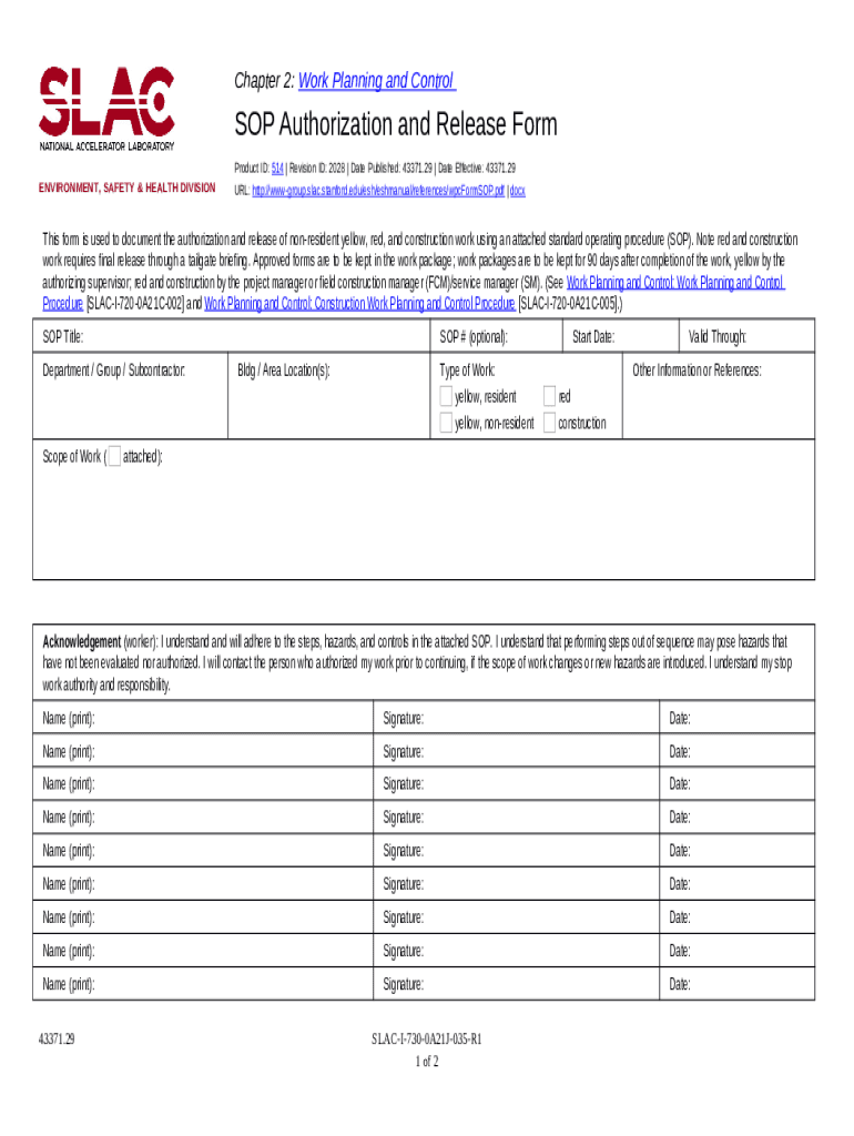 SOP Authorization and Release . Work Planning and Control - www-group ...