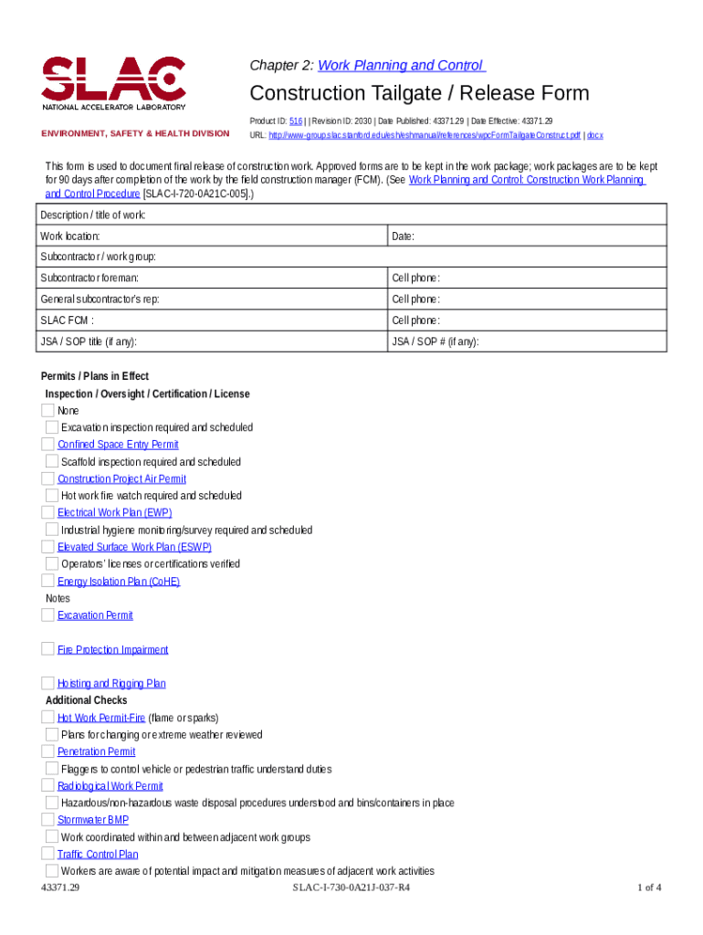 Online Construction Tailgate / Release . Work Planning ... - www-group ...