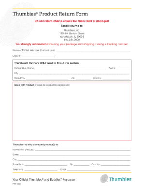 Fillable Online Thumbies Product Return Form Fax Email Print - pdfFiller
