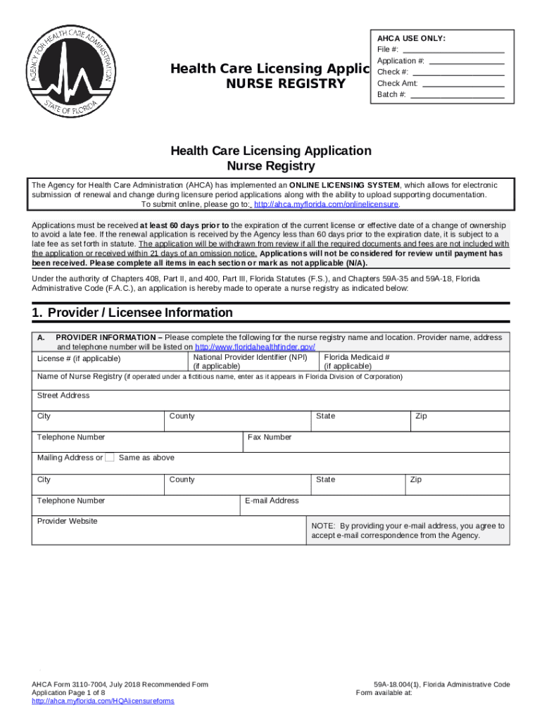 Application #: Health Care Licensing Application NURSE REGISTRY Doc ...