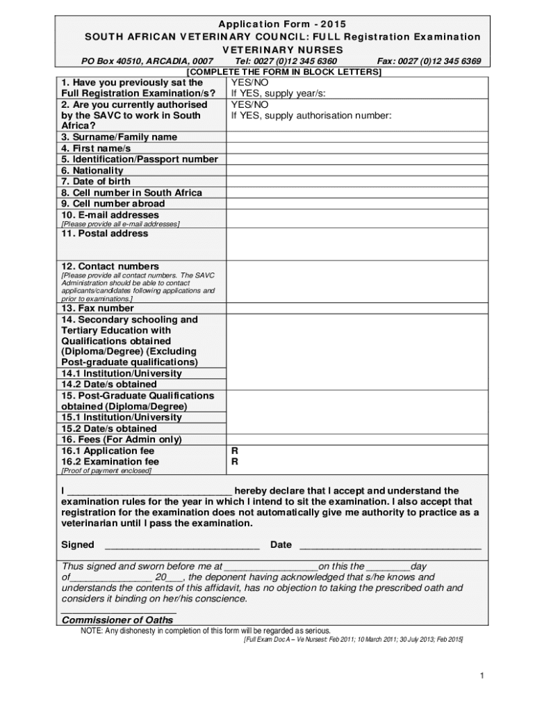 Fillable Online savc org SOUTH AFRICAN VETERINARY COUNCIL: FULL ...