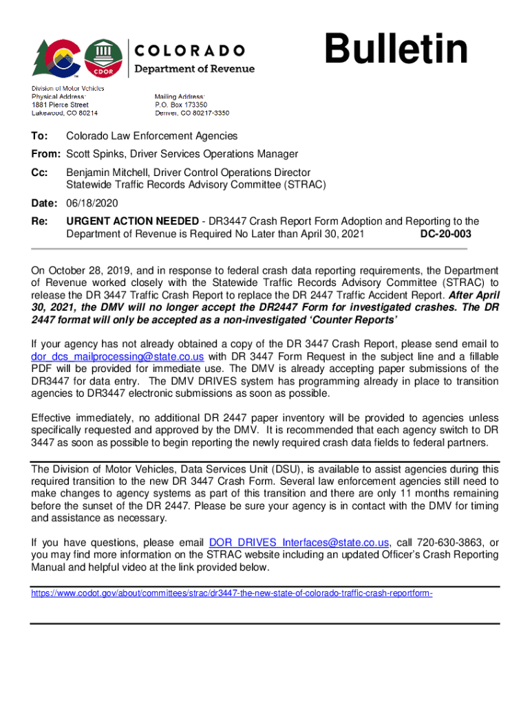 Fillable Online DR 3447 Crash Form Bulletin Fax Email Print - pdfFiller