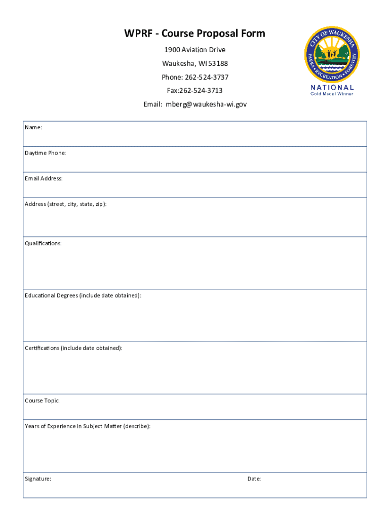 Fillable Online WPRF - Course Proposal Form Fax Email Print - pdfFiller