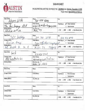 Fillable Online 20CSP045 Pre-bid sign in sheet Fax Email Print - pdfFiller