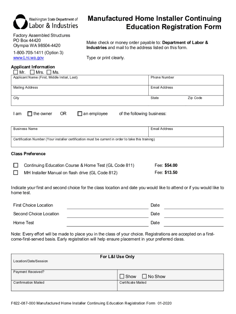 Fillable Online Manufactured Home Install Continuing Education ...