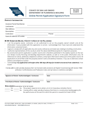 Fillable Online slocounty ca Online Permit Application Signature Form ...