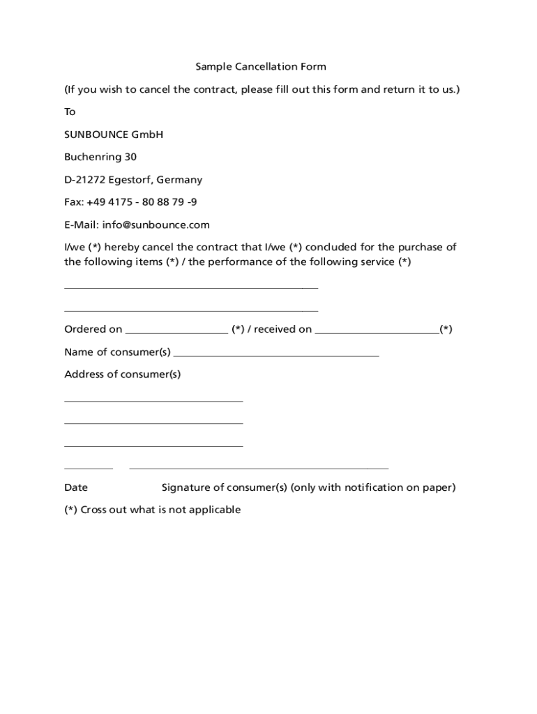 Cancellation Form - Fill Online, Printable, Fillable, Blank | pdfFiller