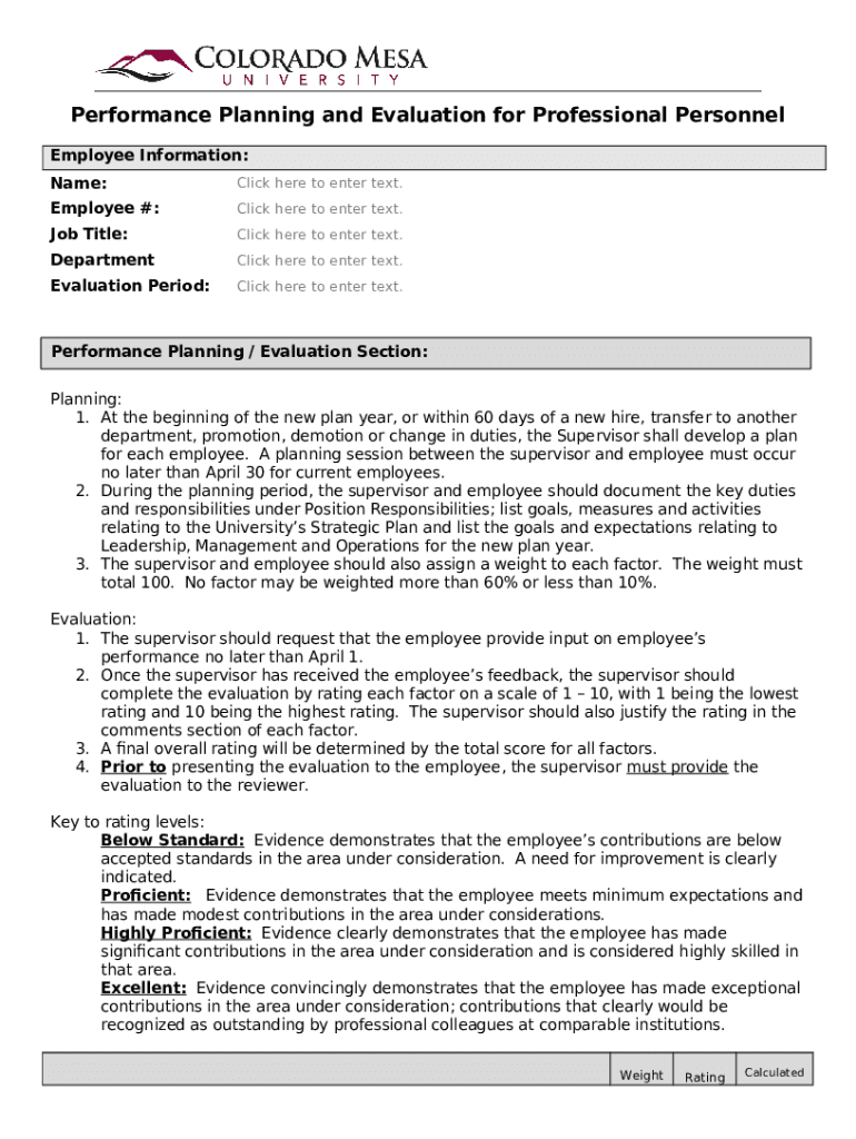 Professional Employee Evaluation - Colorado Mesa ... Doc Template ...
