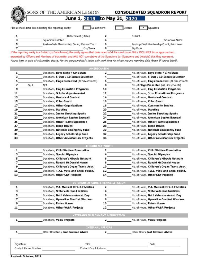 Fillable Online CONSOLIDATED SQUADRON REPORT SONS ... - American Legion ...