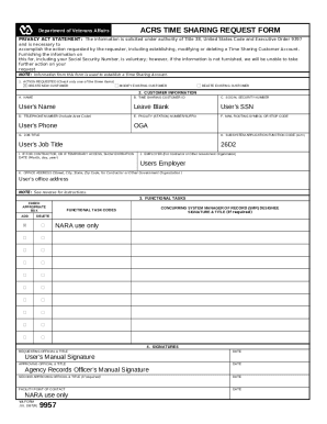 Sample VA 9957 "Acrs Time Sharing Request " Doc Template | pdfFiller