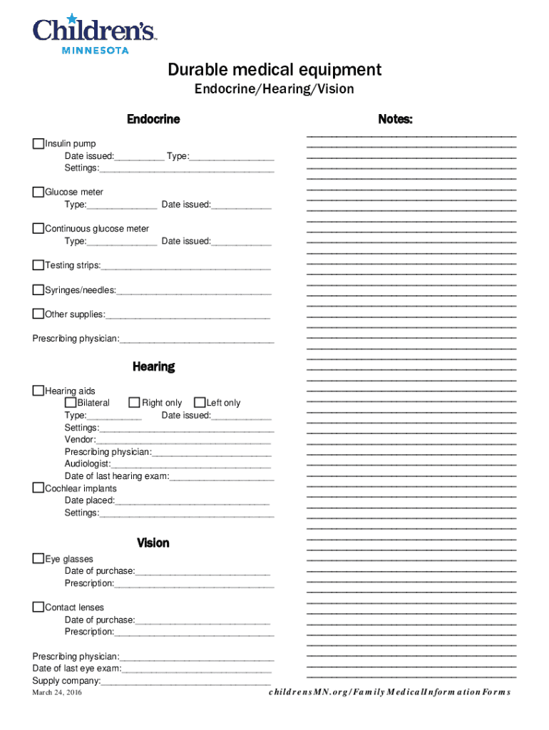 Fillable Online Durable Medical Equipment - Endocrine/Hearing/Vision ...
