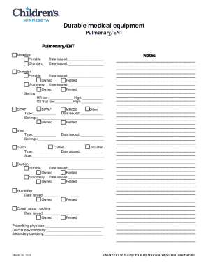 Fillable Online Durable medical equipment - Pulmonary/ENT Fax Email ...