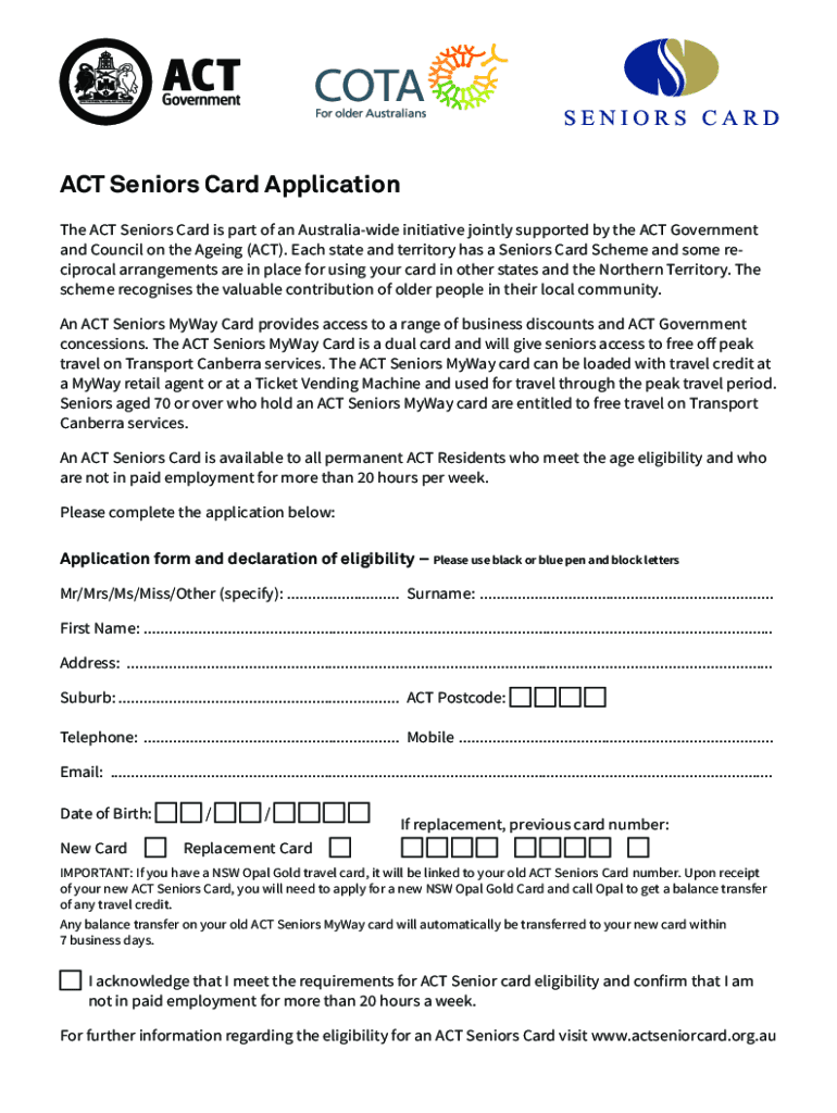 Fillable Online ACT Seniors Card Application Fax Email Print - pdfFiller