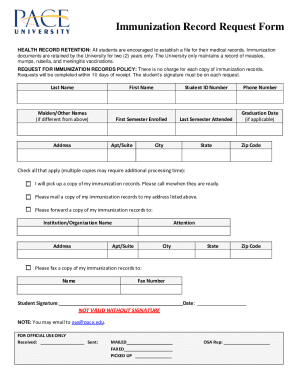 Fillable Online Fillable Online pace Print Form Immunization Record ...