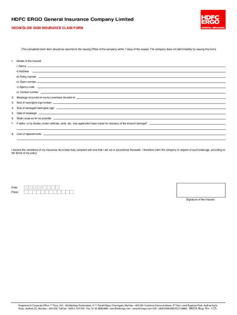 Hdfc Ergo Claim Form Pdf - Fill Online, Printable, Fillable, Blank ...