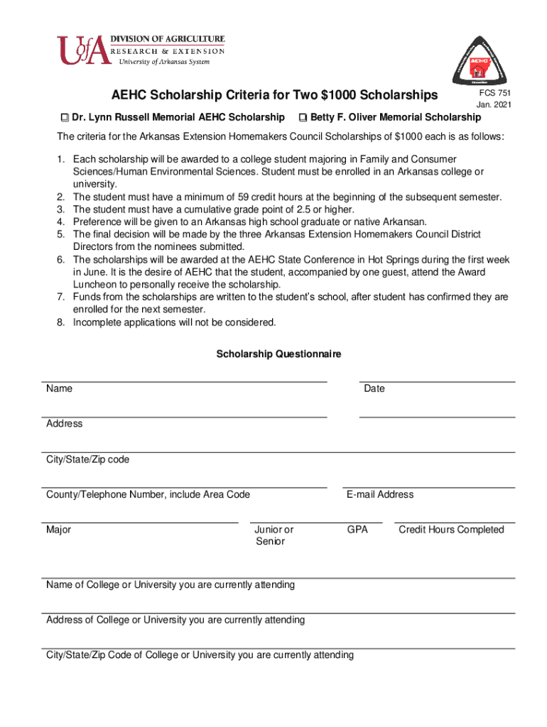 Fillable Online Scholarship Criteria and Application (FCS 751) - UAEX ...
