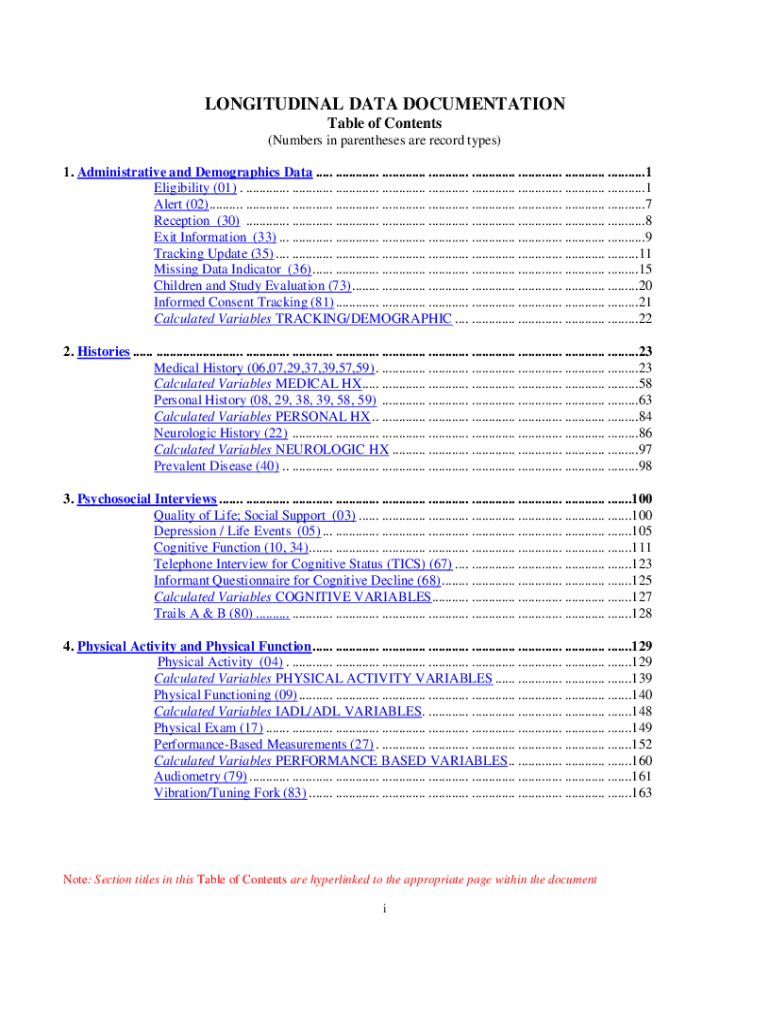 Fillable Online LONGITUDINAL DATA DOCUMENTATION Fax Email Print - pdfFiller