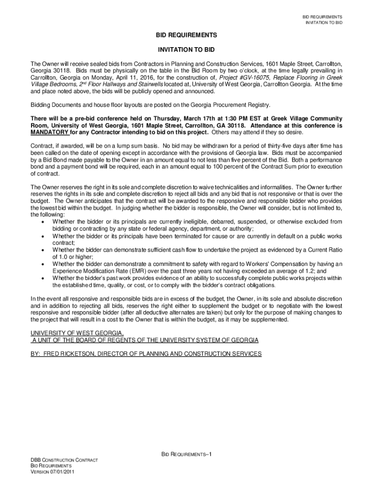 Fillable Online 15-2412 BID DOCUMENT FOR GPR Fax Email Print - pdfFiller