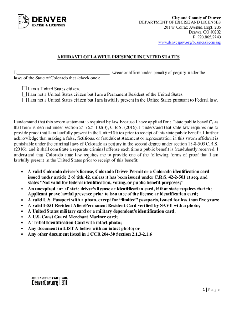 Fillable Online Affidavit of Lawful Presence Form. Affidavit of Lawful Presence Form Fax Email ...