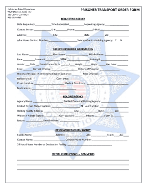 Fillable Online PRISONER TRANSPORT ORDER FORM Fax Email Print - pdfFiller