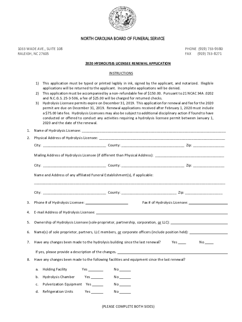Fillable Online Licensing RequirementsNorth Carolina Funeral Directors ...