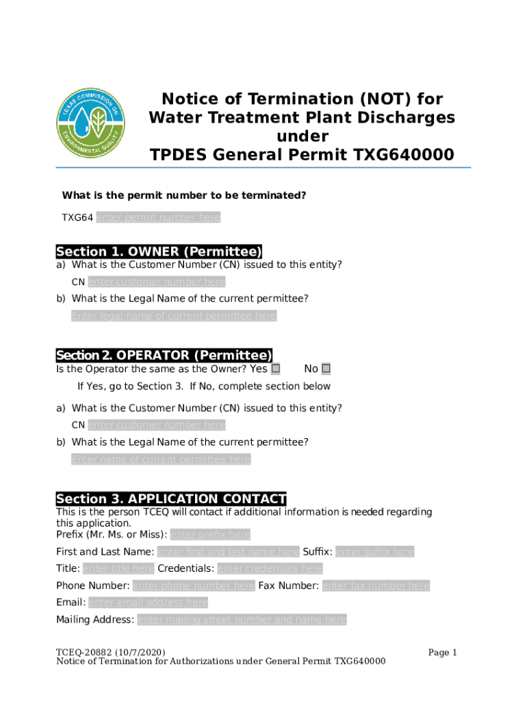 Notice of Termination (NOT) for ... - www.tceq.texas.gov Doc Template ...