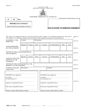 Fillable Online nt gov Form no. 55 -Application to remove easement ...