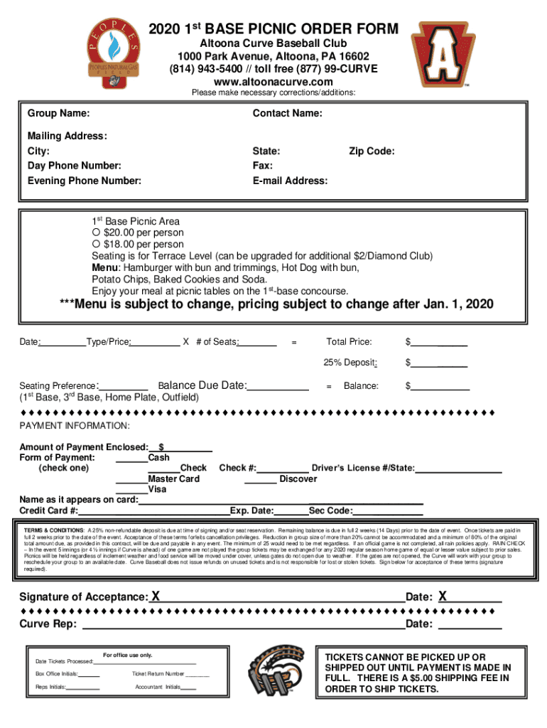 Fillable Online Fillable Online 2014 1 BASE PICNIC ORDER FORM - milbcom ...
