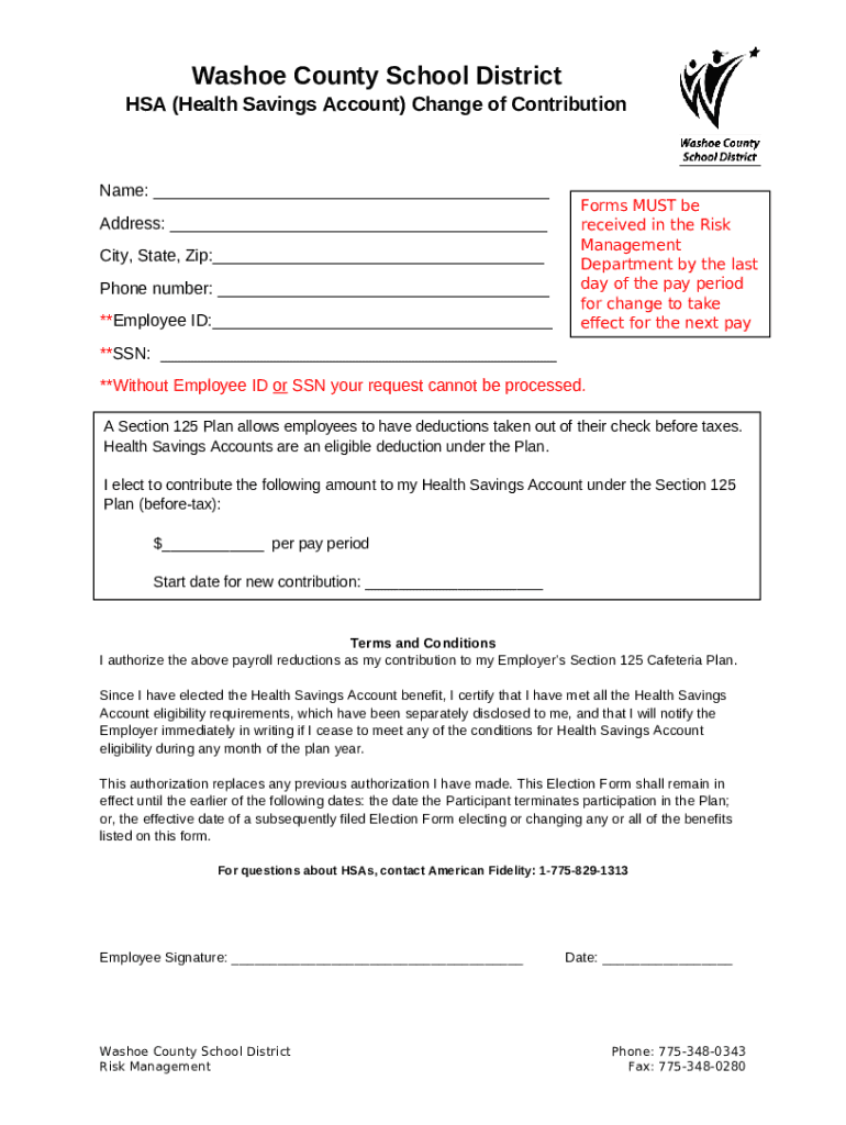 HSA (Health Savings Account) Change of Contribution Doc Template ...
