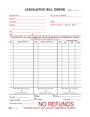 Fillable Online Legislative Bill Order. Legislative Bill Order Form Fax ...