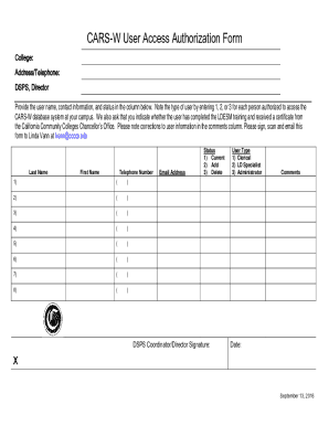 Fillable Online CARS-W User Access Authorization Form Fax Email Print ...