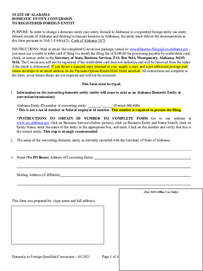 Fillable Online PDF STATE OF ALABAMA STATEMENT OF CONVERSION FOREIGN ...
