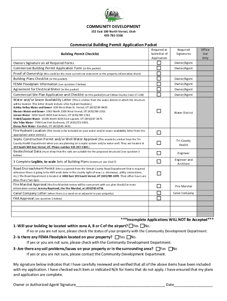 Fillable Online co uintah ut Commercial Building Permit Application ...