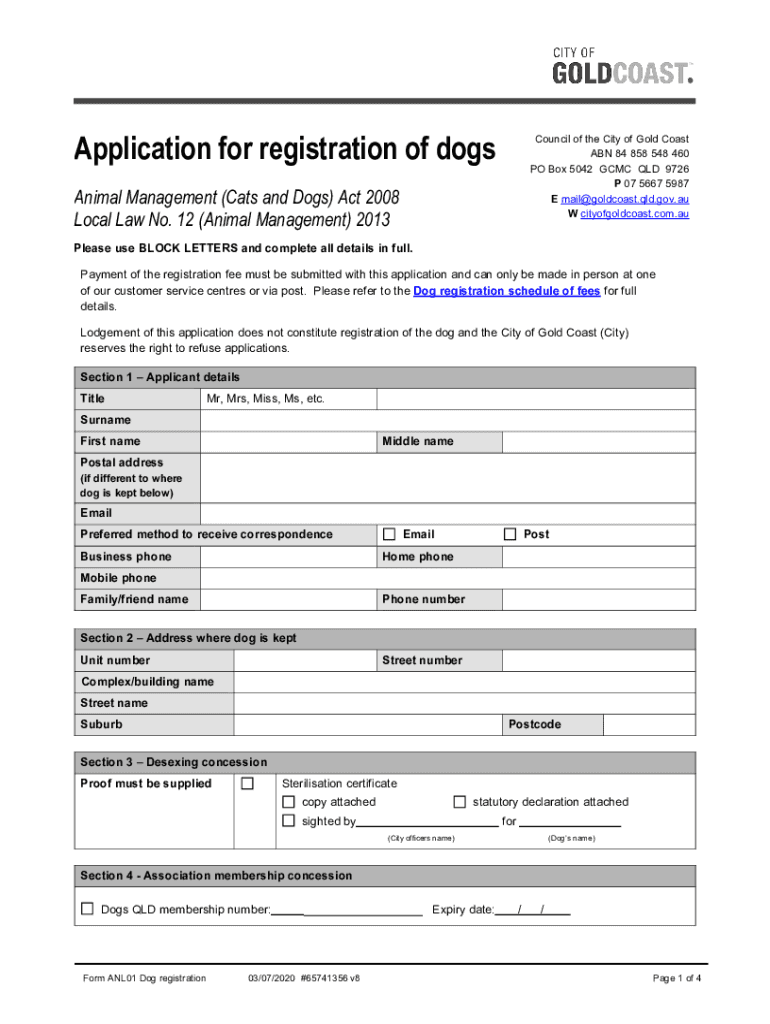 Dog Registration Gold Coast Fill Out Sign Online DocHub