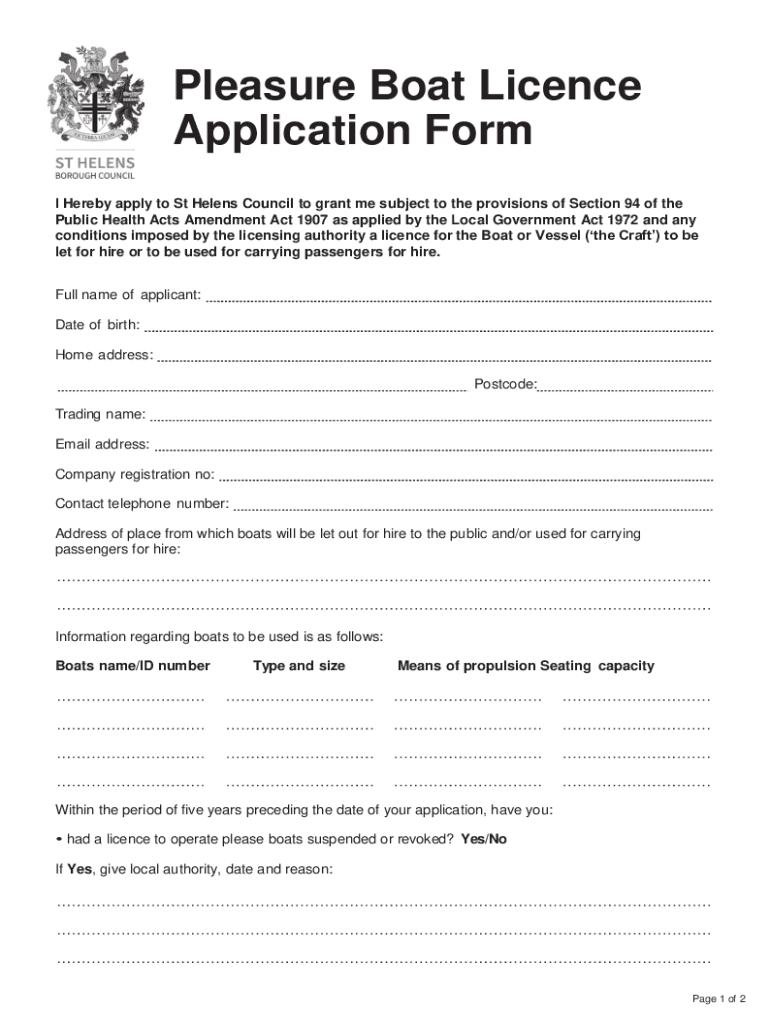 Fillable Online Pleasure Boat Licence Fax Email Print - pdfFiller
