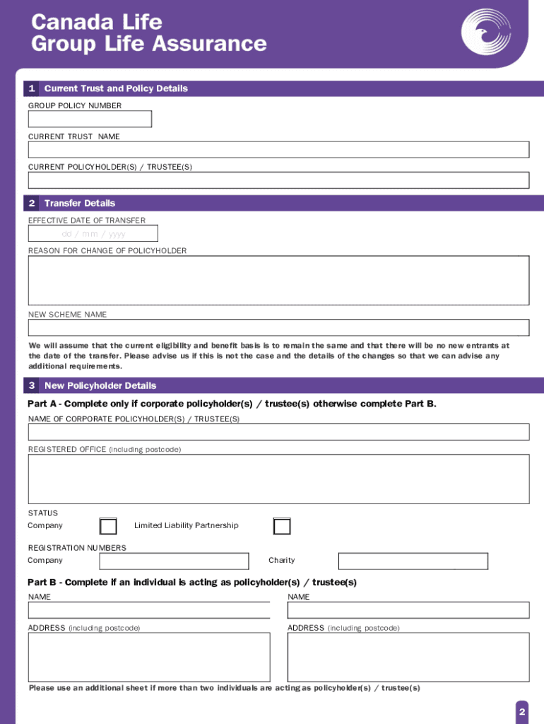Fillable Online documents canadalife co This form allows you to change ...